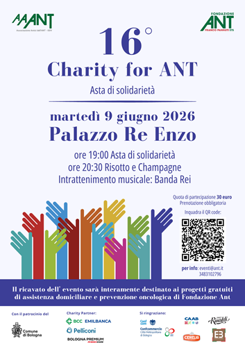 Martedì 9 giugno a Palazzo Re Enzo asta benefica 'Charity for ANT'